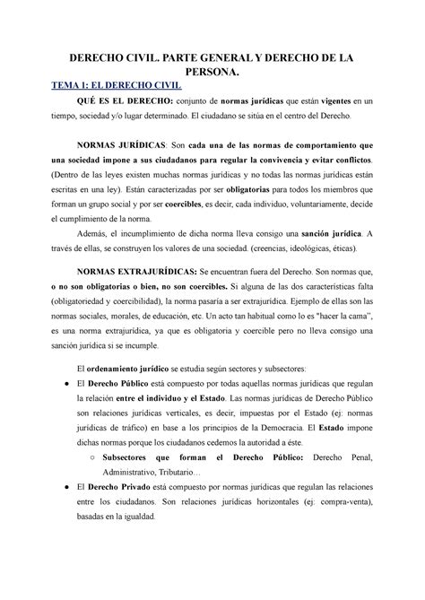 Derecho Civil TEMA 0 DERECHO CIVIL PARTE GENERAL Y DERECHO DE LA
