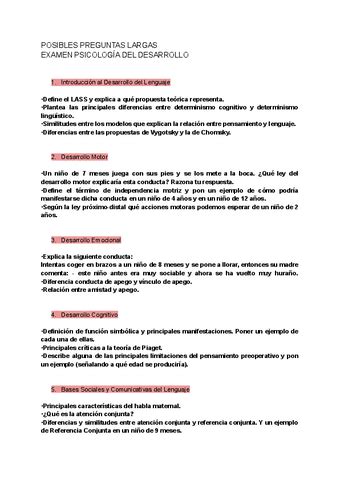 Posibles Preguntas Largas Examen Psicologia Del Desarrollo Pdf
