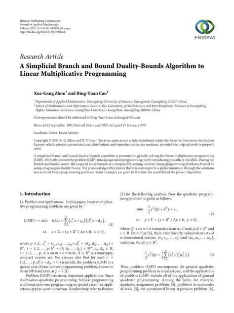 pdf a simplicial branch and bound duality bounds algorithm to linear multiplicative programming