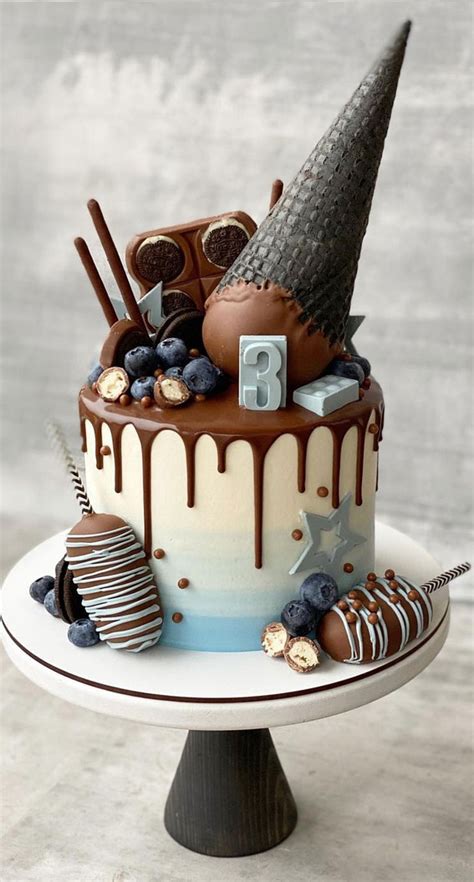Ombre Blue Rd Birthday Cake With Chocolate Drip Boy Birthday Cake