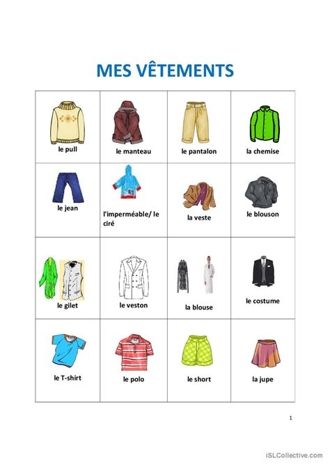 MES VÊTEMENTS dictionnaire visuel ou Français FLE fiches pedagogiques