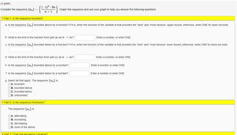solved 1 point consider the sequence {an} { 1 8n