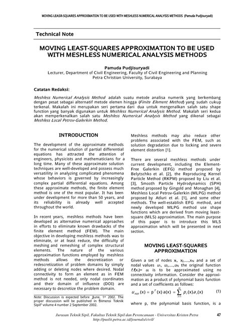 pdf moving least squares approximation to be used with meshless numerical analysis methods
