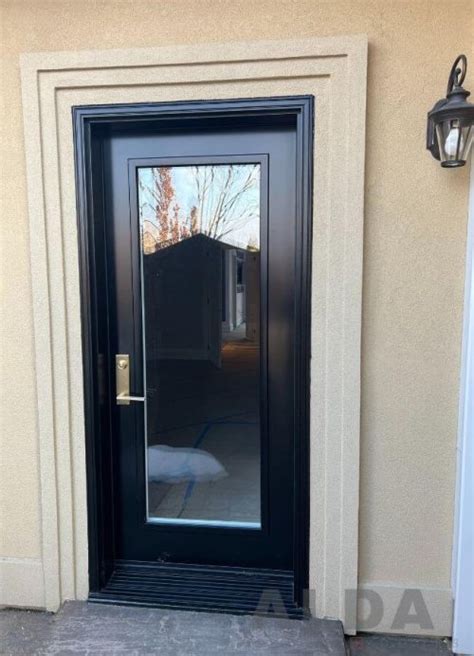 Single Black Entry Door With Full Glass Insert Steel Door