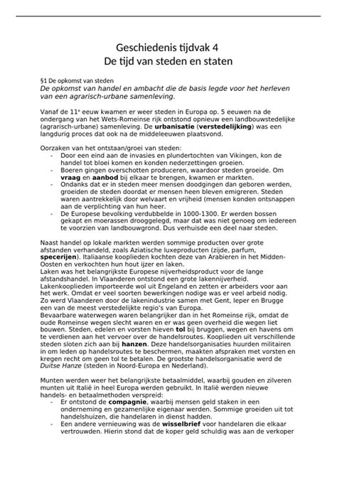 Samenvatting Geschiedenis Vwo 4 5 6 Tijdvak 4 De Tijd Van Steden En