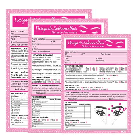 Ficha Anamnese Design Sobrancelhas 3 Unid 100 Folhas Cada Shopee
