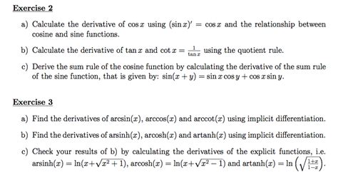 solved exercise 2 a calculate the derivative of cosx using