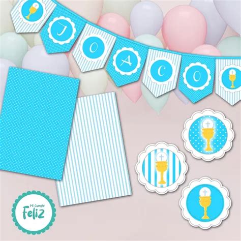 Kit Imprimible Primera Comunión Nene varón Personalizado en venta en