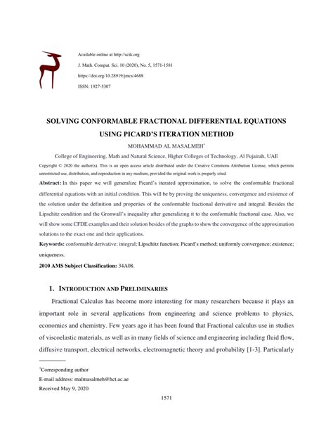pdf solving conformable fractional differential equations using picard s iteration method