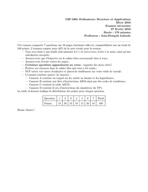 Examen 1 H18 2 1001 Ordinateurs Structure Et Applications Hiver