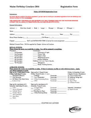 Fillable Online Medemolay Maine DeMolay Conclave 2014 Registration Form