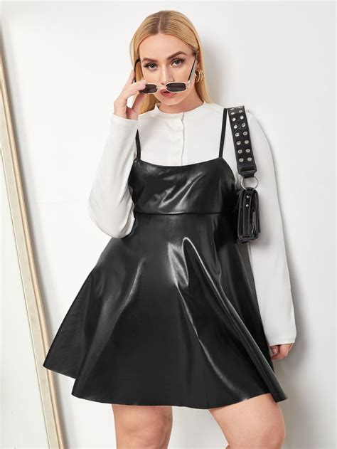 Plus Flare Hem PU Pinafore Dress