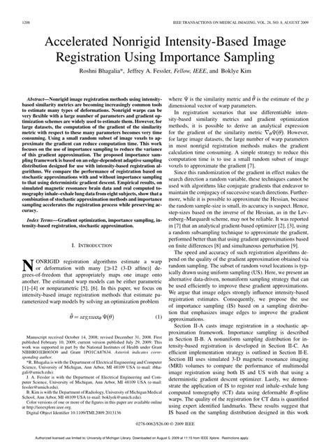 pdf accelerated nonrigid intensity based image registration using importance sampling