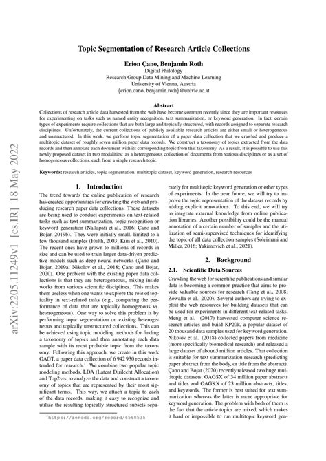 pdf topic segmentation of research article collections
