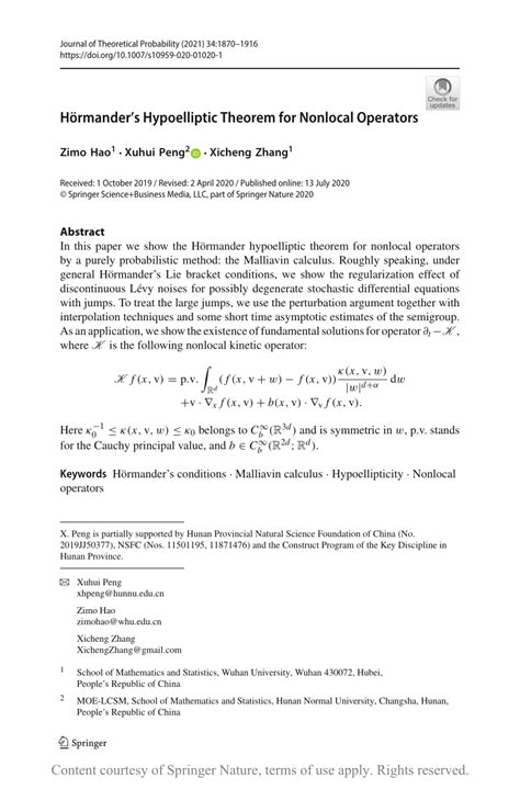 hörmander s hypoelliptic theorem for nonlocal operators request pdf