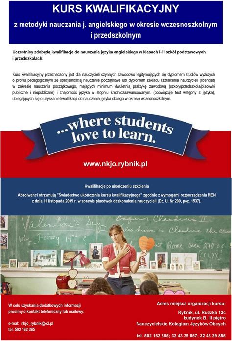 KURS KWALIFIKACYJNY Uczestnicy zdobędą kwalifikacje do nauczania