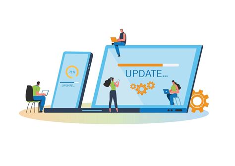 system updates with people updating operation in computing and installation programs flat