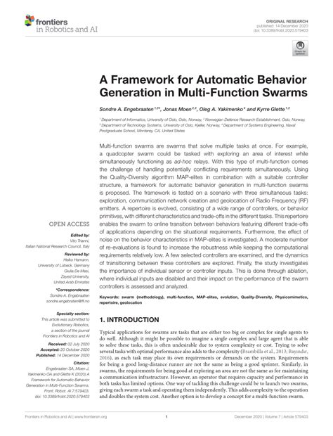 pdf a framework for automatic behavior generation in multi function swarms