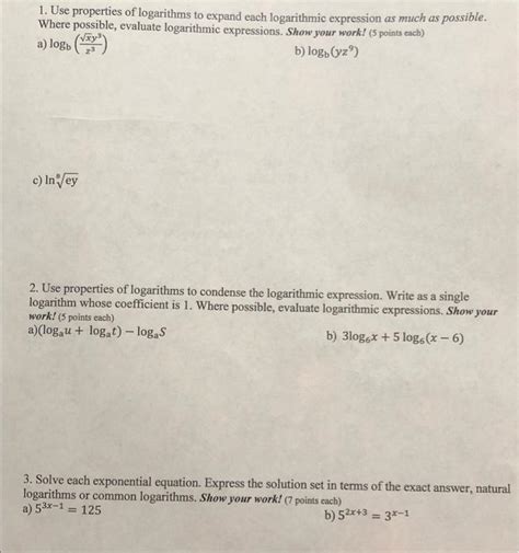 solved 1 use properties of logarithms to expand each