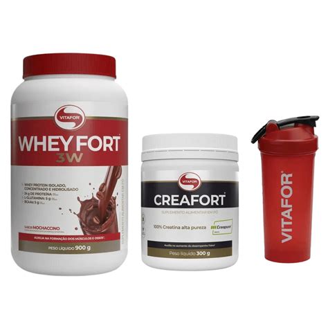 Kit 1 Whey Protein Fort3w 900g E 1 Creatina Creapure 300g