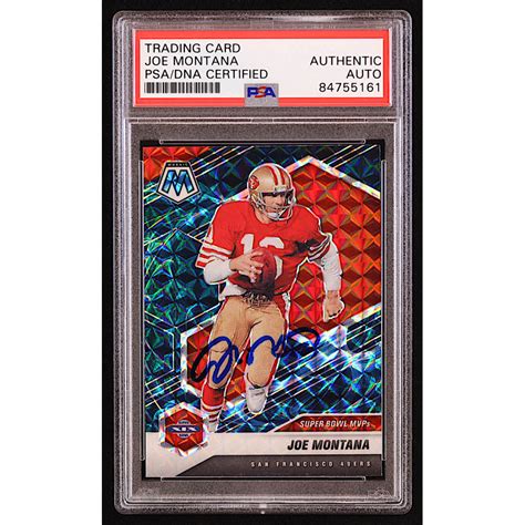 Joe Montana Signed 2021 Panini Mosaic Mosaic Choice Peacock 292 MVP