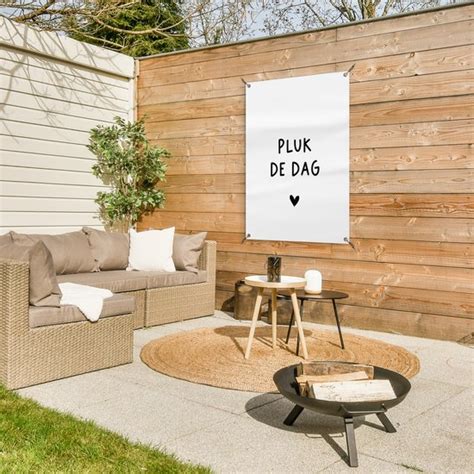 Tuinposter Tekst Quotes Pluk De Dag Hartje Wit Tuindoeken