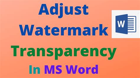 how to adjust watermark transparency in ms word sc tech99 youtube
