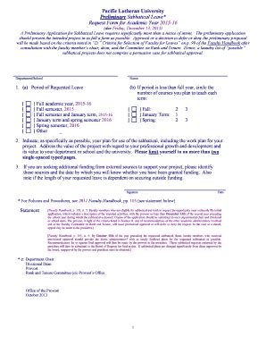 Fillable Online Plu Sabbatical Leave Form Preliminary Request