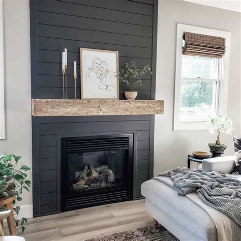 Black Shiplap Fireplace With Portrait Art Piece Soul Lane