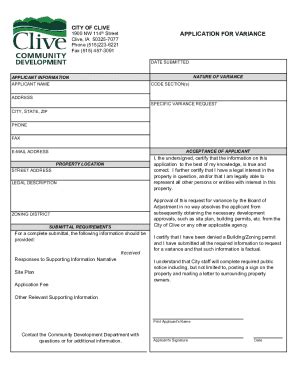 Fillable Online VARIANCE APPLICATION FORM Fax Email Print PdfFiller