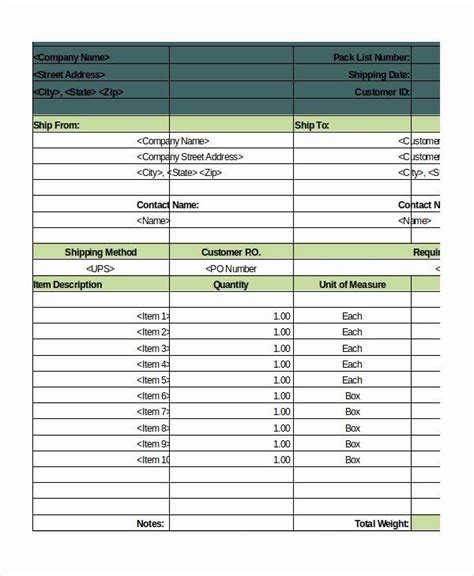 Modelo De Packing List