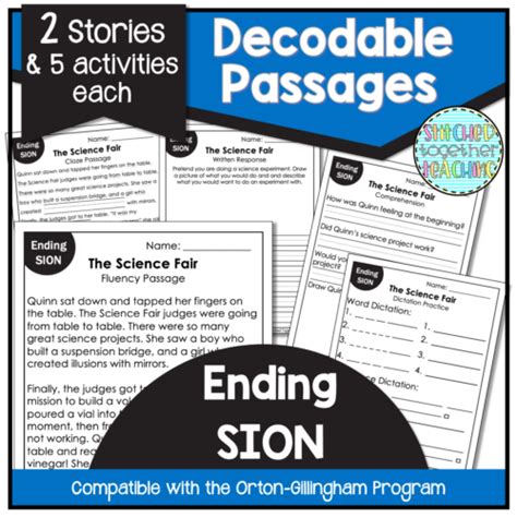 Decodable Reading Passages Sion Ending Orton Gillingham And Science