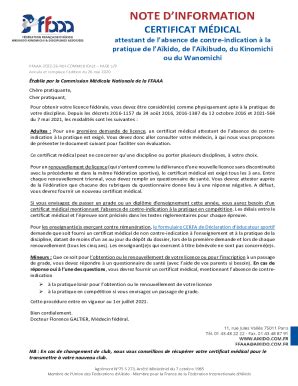Fillable Online CERTIFICAT MEDICAL DE NON CONTRE INDICATION A LA