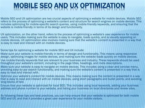 PPT MOBILE SEO AND UX OPTIMIZATION PowerPoint Presentation Free