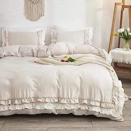 Michorinee Housse de Couette Tuftée 220x240 Beige Rayée Broderie Parure