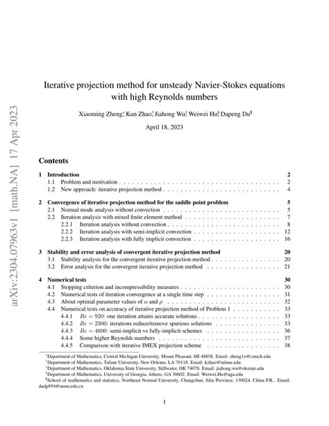 pdf iterative projection method for unsteady navier stokes equations with high reynolds numbers