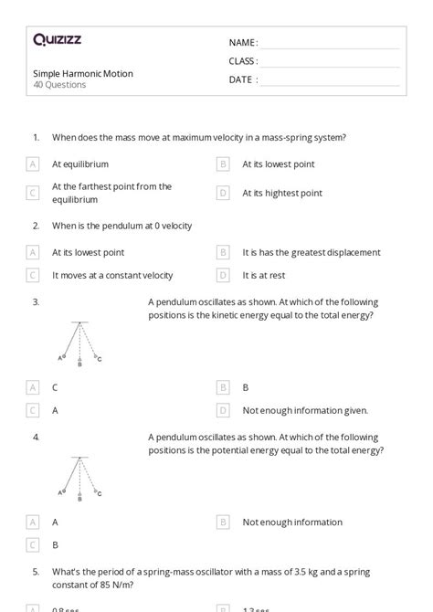 Simple Harmonic Motion Worksheets On Quizizz Free Printable