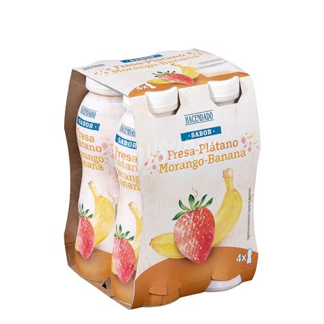 Hacendado Yogur líquido fresa y plátano Pack 4 botellines x 160 g 640 g