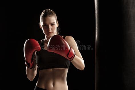 Woman Boxer Boxing Man Kickboxing Silhouette Isolated Stock Image