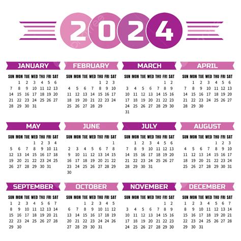 Calendário 2024 Roxo Vetor PNG Roxo 2024 Calendário Imagem PNG e