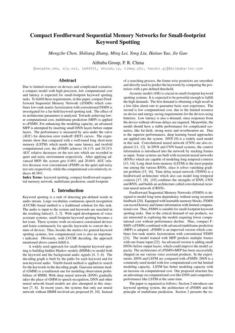 pdf compact feedforward sequential memory networks for small footprint keyword spotting