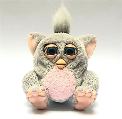 Baby Furby 2005 Tiger Gray Pink Eyes Rubber Mouth 59961 Hasbro Works