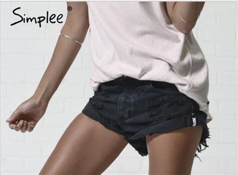 Шорты Aliexpress Simplee Apparel 50s Vintage Ripped Hole Fringe Blue Denim Shorts Women Casual