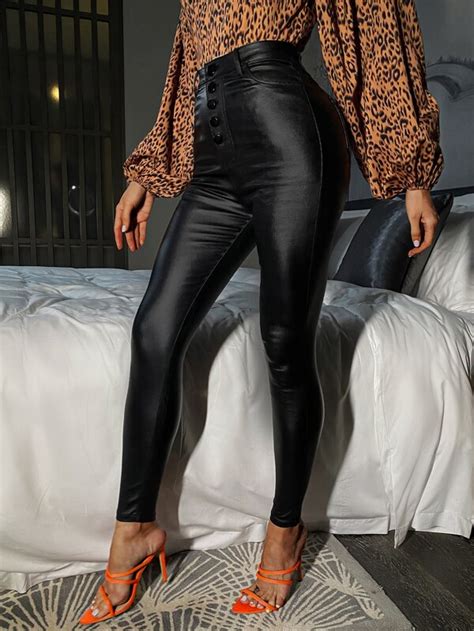 Apperloth A Pantaloni Attillati In Pelle PU Con Bottone SHEIN ITALIA