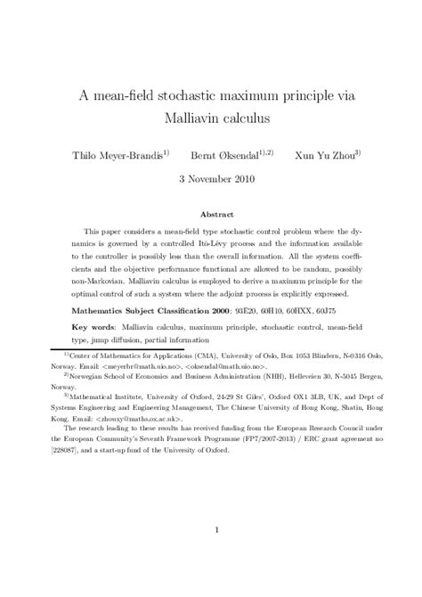 pdf a mean field stochastic maximum principle via malliavin calculus xun zhou