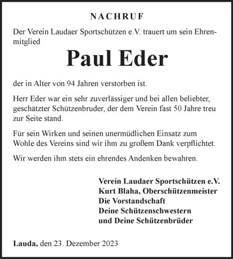 Traueranzeigen Von Paul Eder Trauerportal Ihrer Tageszeitung