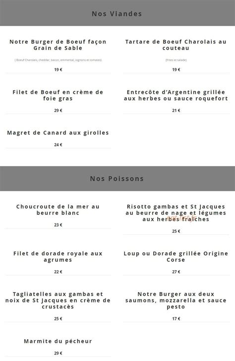 Le grain de sable à Saint Cyr Sur Mer menu et photos