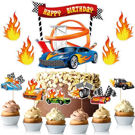 Buy 48 Pieces Hot Car Cake Topper Happy Birthday Cupcake Toppers Race