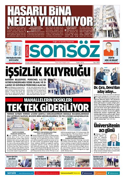3 Ocak 2024 E Gazete Batman Haberleri Batman Gazeteleri Batman