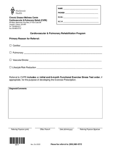 Fillable Online Cardiovascular Pulmonary Rehab Referral Form Fax Email